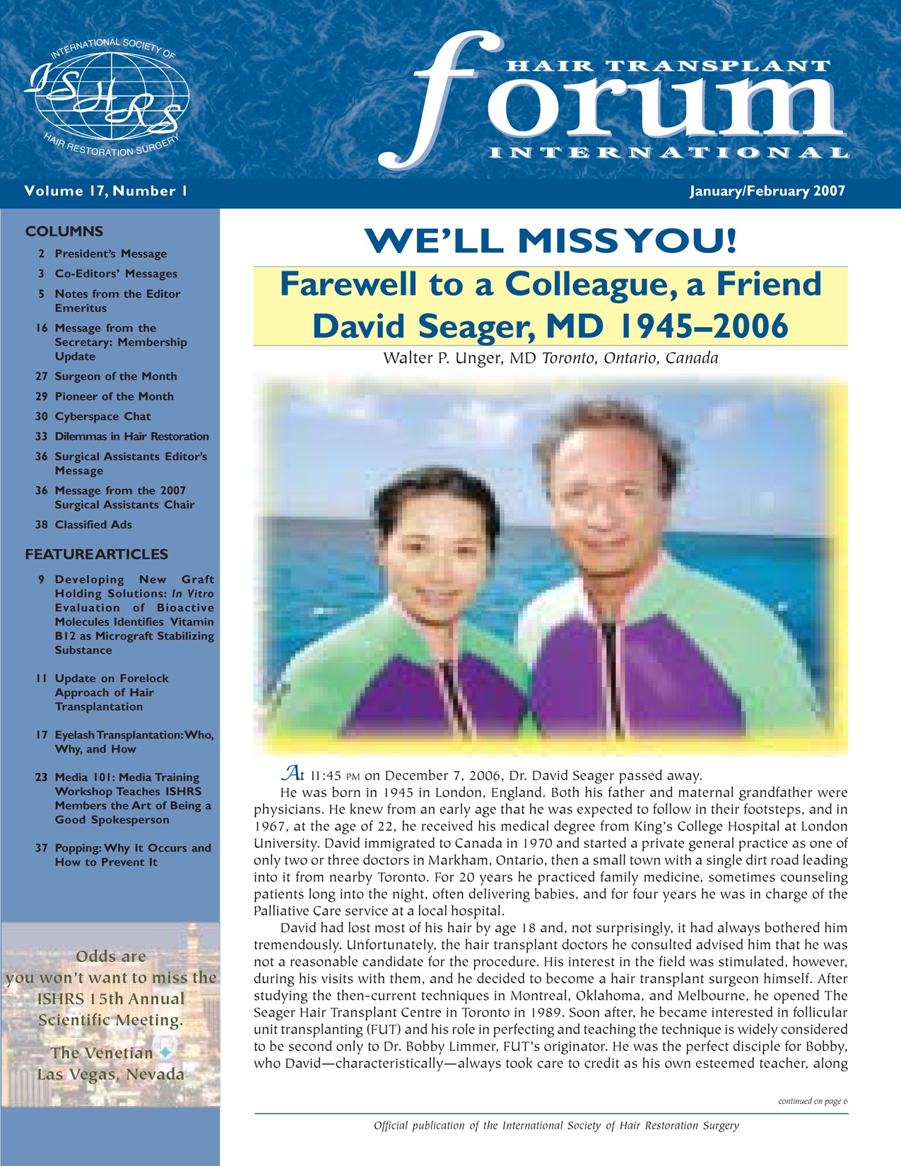 We’ll Miss You! Farewell to a Colleague, a Friend David Seager, MD 1945 ...